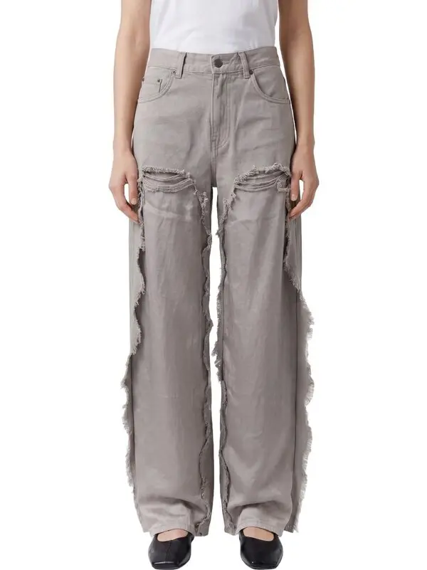 HAIKURE Distressed Denim Palazzo Jeans - Grey