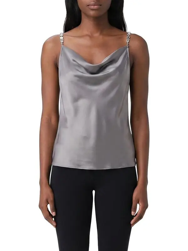 Patrizia Pepe Embellished Silk V-neck Top - Grey