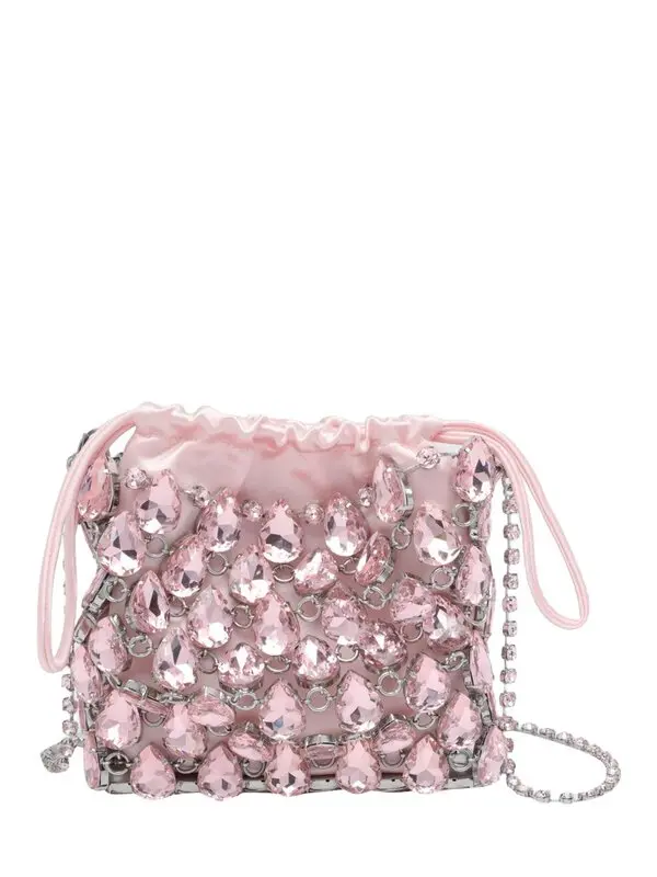 SELF-PORTRAIT Embellished Clutch With Chain Strap - Pink