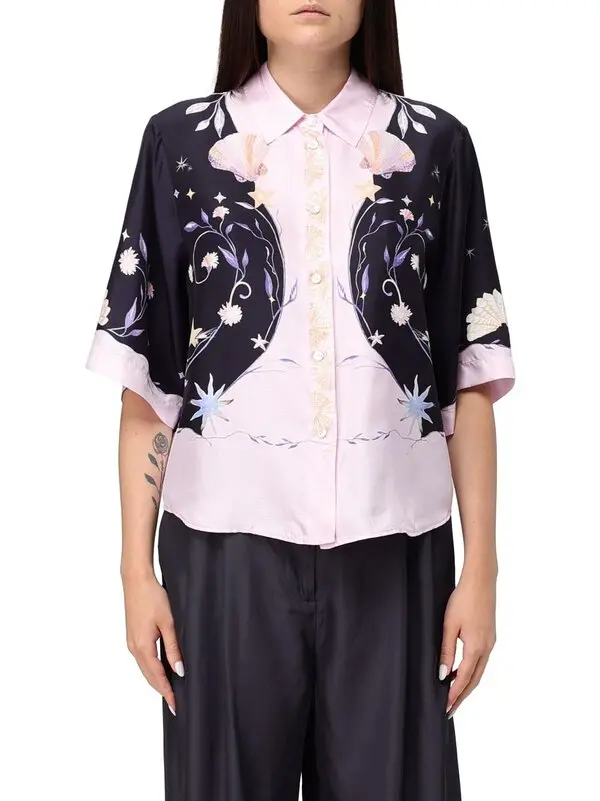 FORTE_FORTE Silk Printed Shirt - Blue