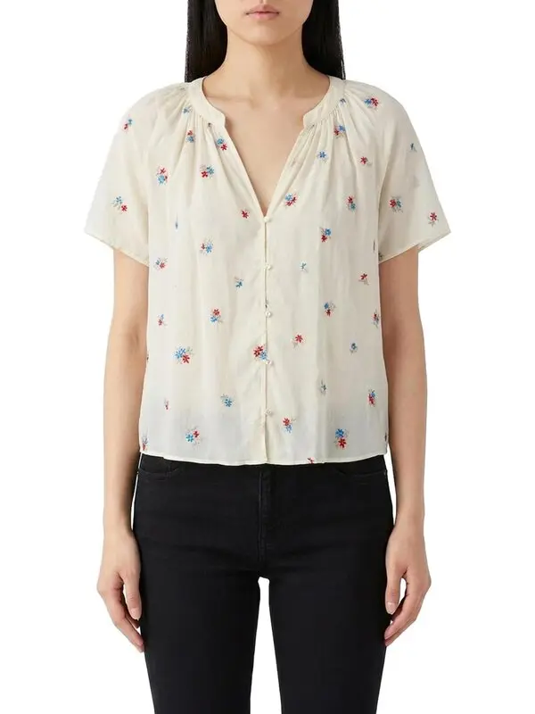 FORTE_FORTE Embroidered Short Sleeve Shirt - Beige