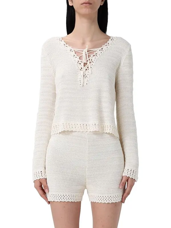 TWINSET Crochet Lace-up Sweater - Beige