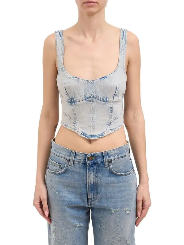 HAIKURE Cropped Corset Top - Gnawed Blue