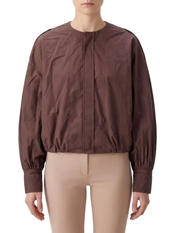 THELATEST Cotton Poplin Shirt With Long Sleeves And Crew Neck - Brown