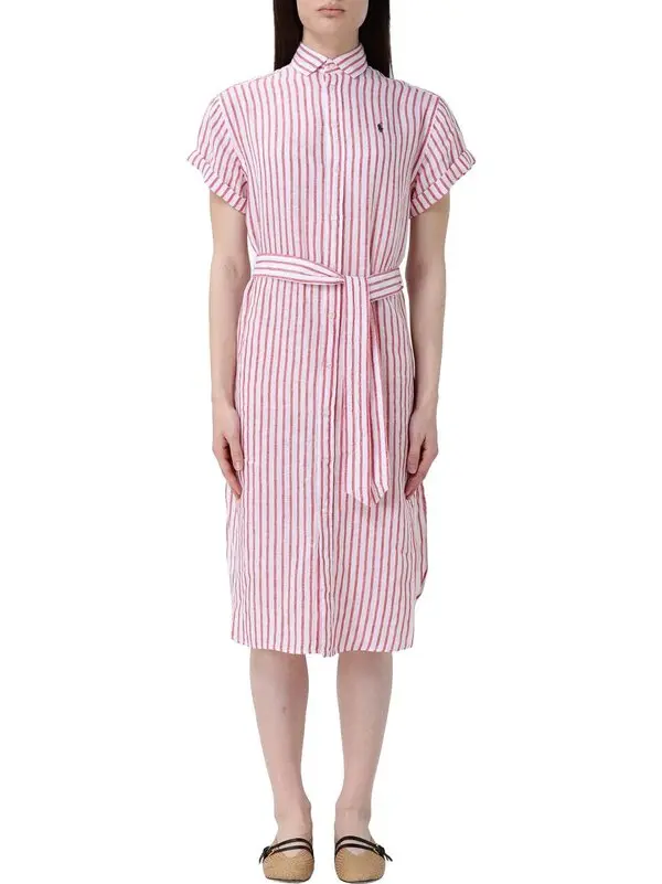 Polo Ralph Lauren Striped Shirt Dress With Belt - White