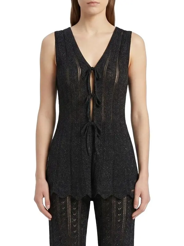 TWINSET V-neck Viscose Knit Waistcoat - Black
