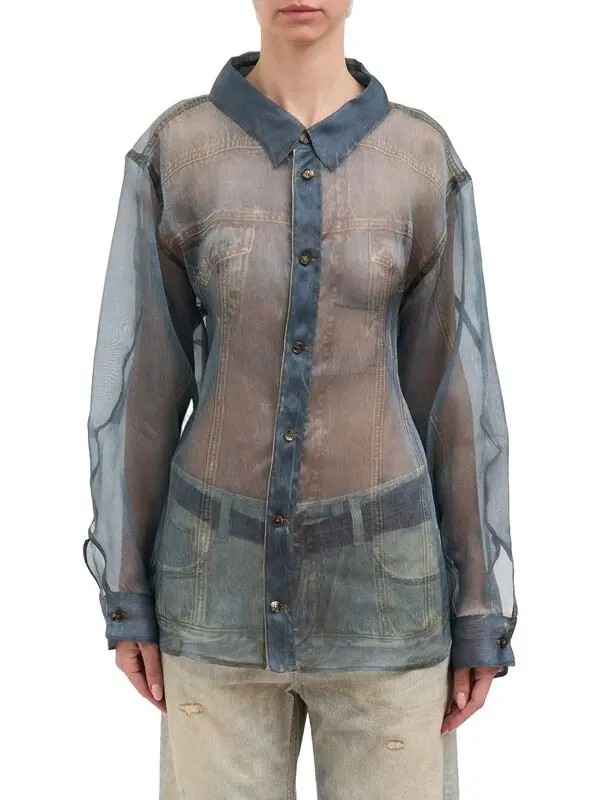 HAIKURE Sheer Button-up Shirt - Blue