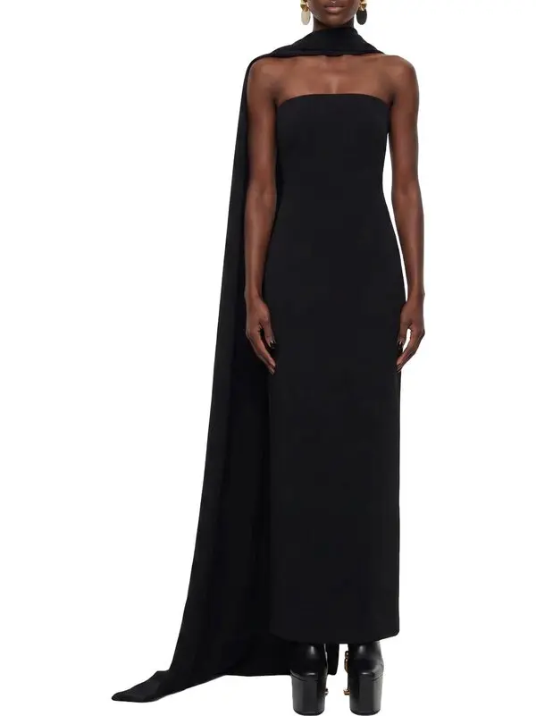 Solace London Long Crêpe Off-the-shoulder Gown With Slit - Black