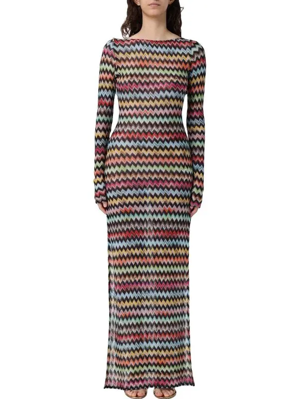 Missoni Long Sleeve Chevron Maxi Dress - Black
