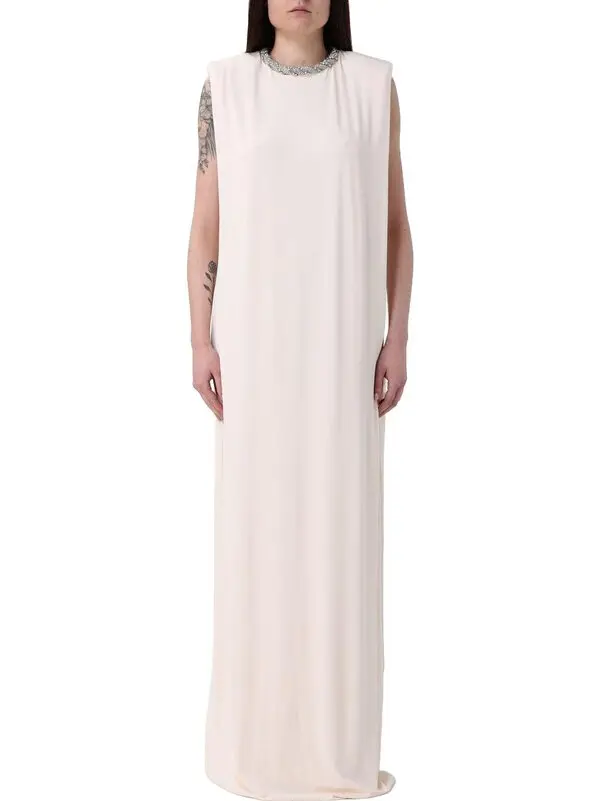 Elisabetta Franchi Embellished Neck Maxi Dress - Yellow