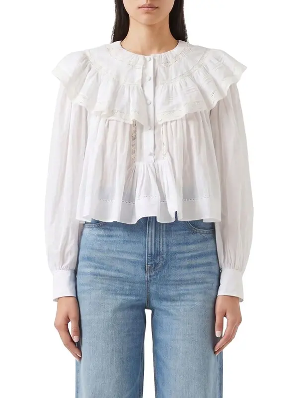 Chloé Cotton Shirt With Ruffles And Embroidery - Milk