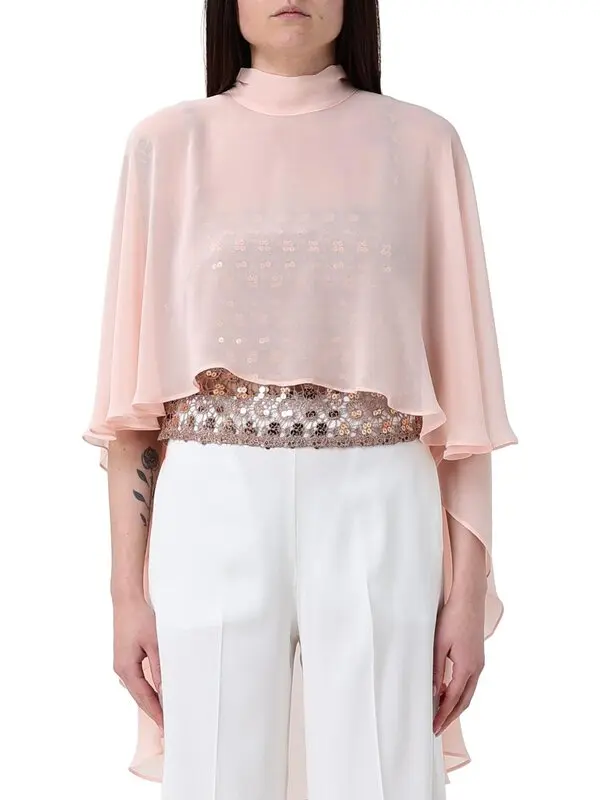 H COUTURE Sequined Lace Dress With Cape Overlay - Peach