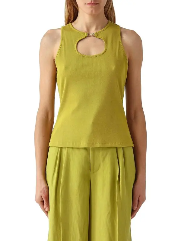 TWINSET Ribbed Knit Tank Top With Keyhole Detail - Green