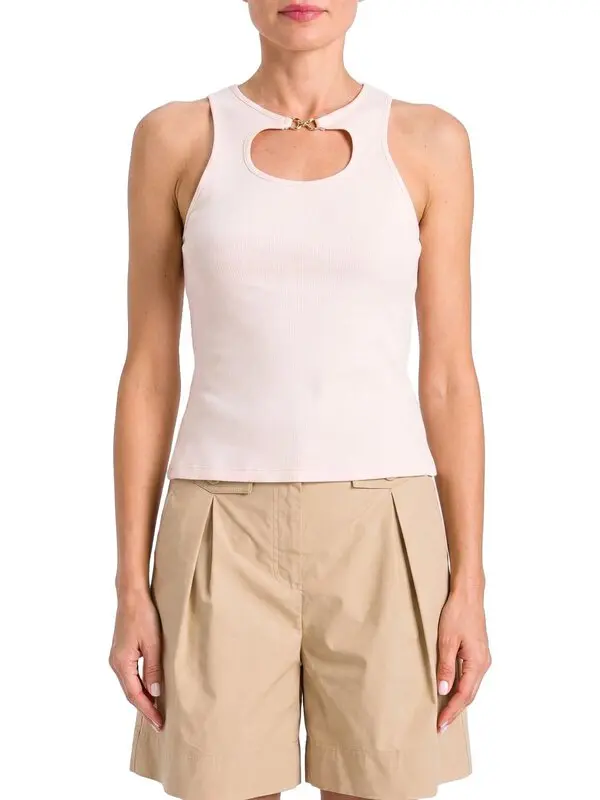 TWINSET Ribbed Tank Top With Keyhole Detail - Pearl