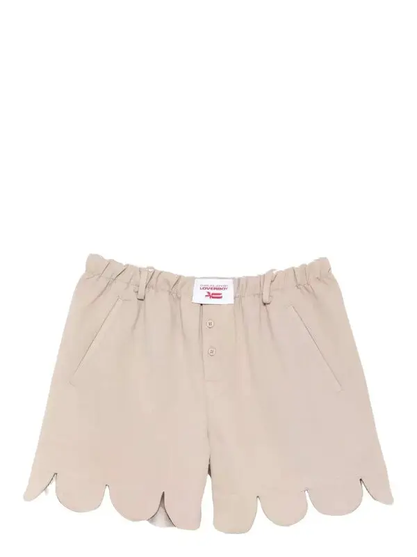 CHARLES JEFFREY Logo-patched Scalloped-hem Shorts - Neutrals