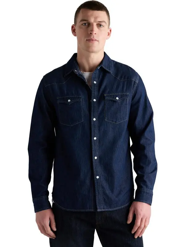 Quince Pearl Snap Denim Western Shirt - Clean Rinse