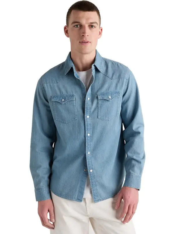 Quince Pearl Snap Denim Western Shirt - Medium Vintage Wash