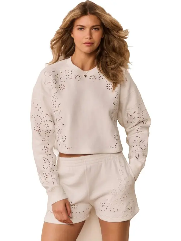 LoveShackFancy Abrah Fleece Short - True White