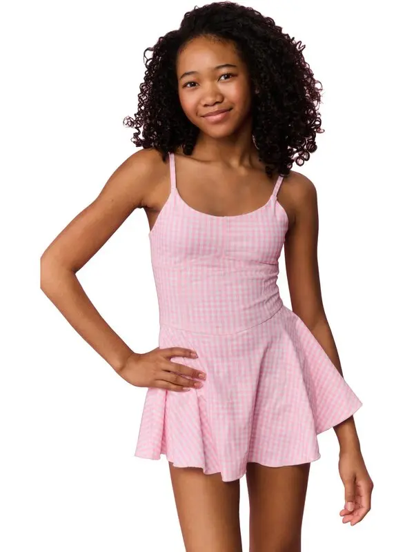 LoveShackFancy Tween Gingham Kishori Active Dress - Tickled Pink