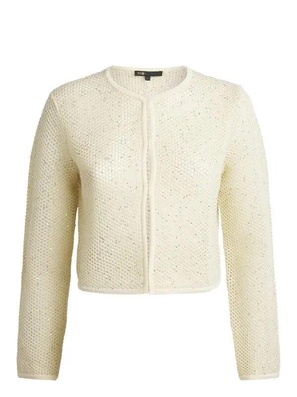 Maje Embellished Open-knit Cardigan - Yellow