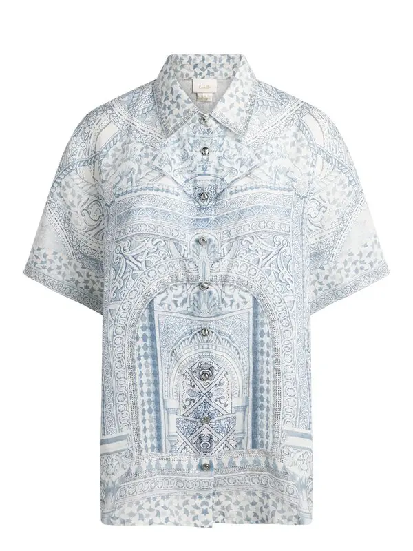 Camilla Linen Printed Shirt - Blue