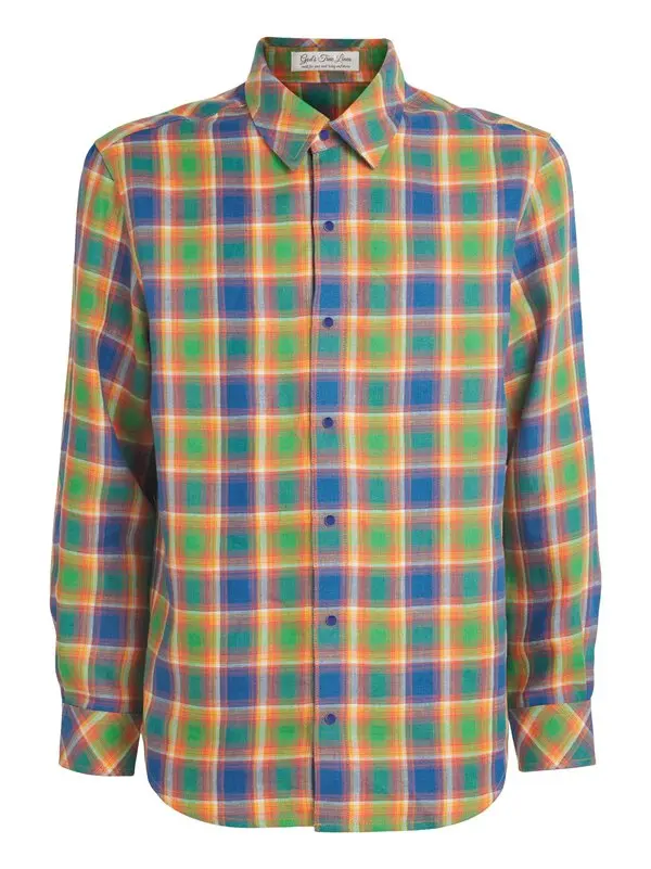 GOD'S TRUE CASHMERE Linen Check Brilliant Shirt - Green