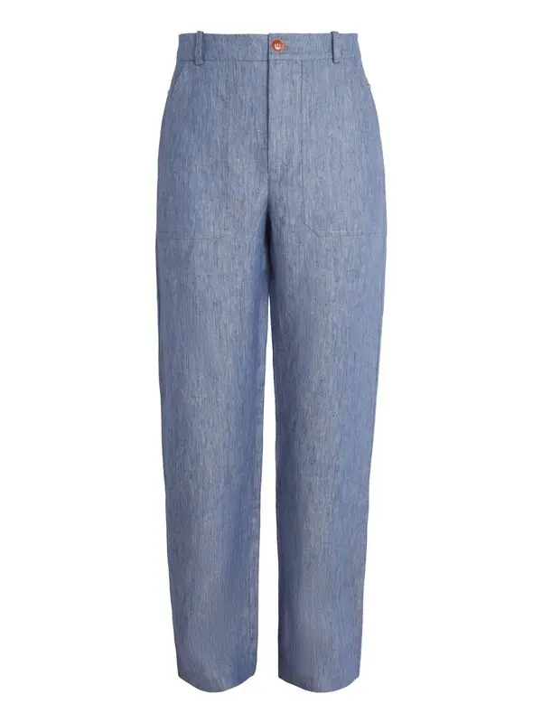 GOD'S TRUE CASHMERE Linen-denim Straight Trousers - Blue