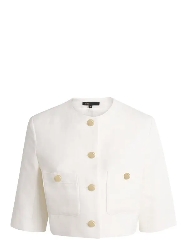 Maje Linen-cotton Cropped Jacket - White