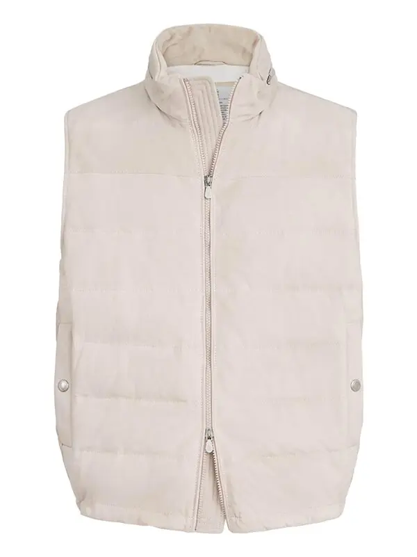 Brunello Cucinelli Suede Quilted Down Gilet - Brown