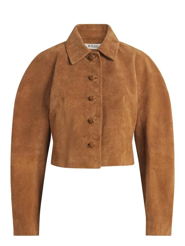 RÓHE Textured Suede Cropped Jacket - Brown