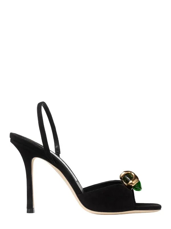 JIMMY CHOO Emani 100 Suede Sandals - Black/clover