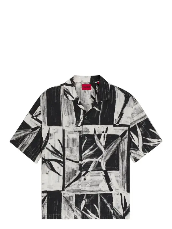 Hugo Oversized-fit Printed Shirt With Camp Collar - Black