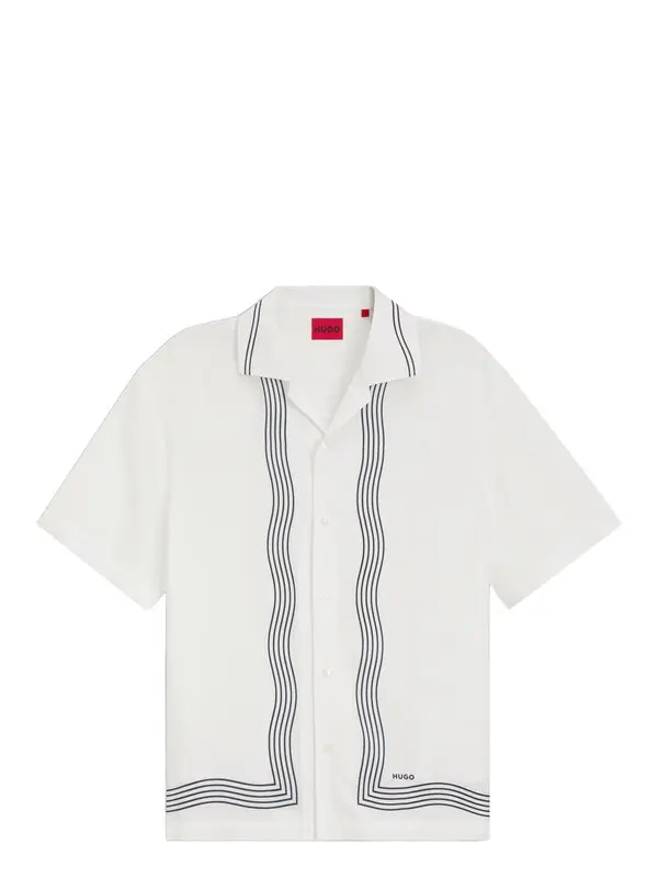 Hugo Oversized-fit Printed Shirt With Camp Collar - White