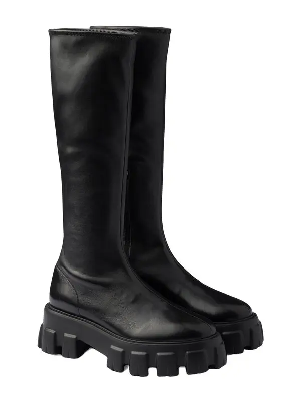 Prada Monolith Stretch Nappa Leather Boots - Black