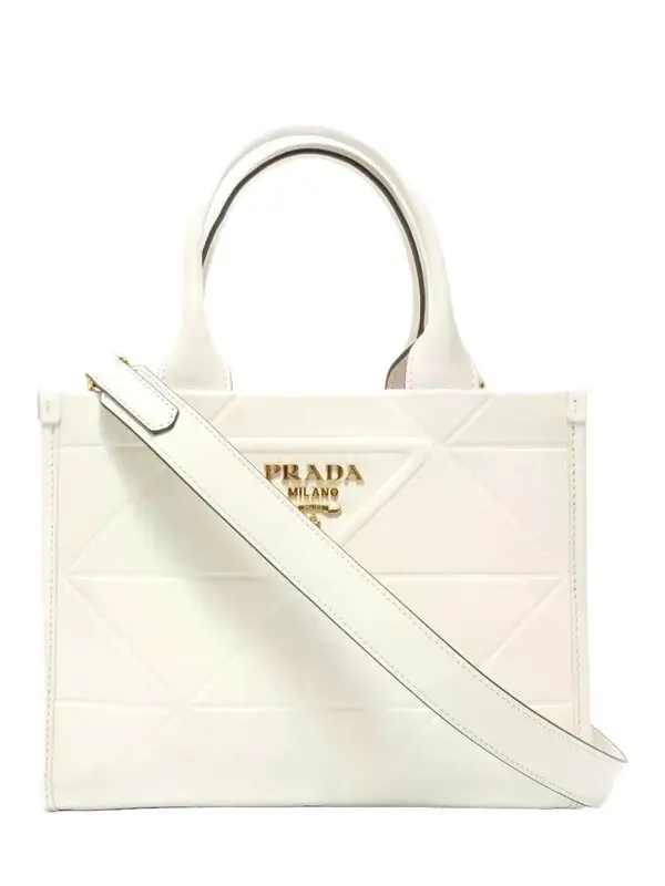 Prada 2000-2010s Symbol Top-stitch Tote Bag - White