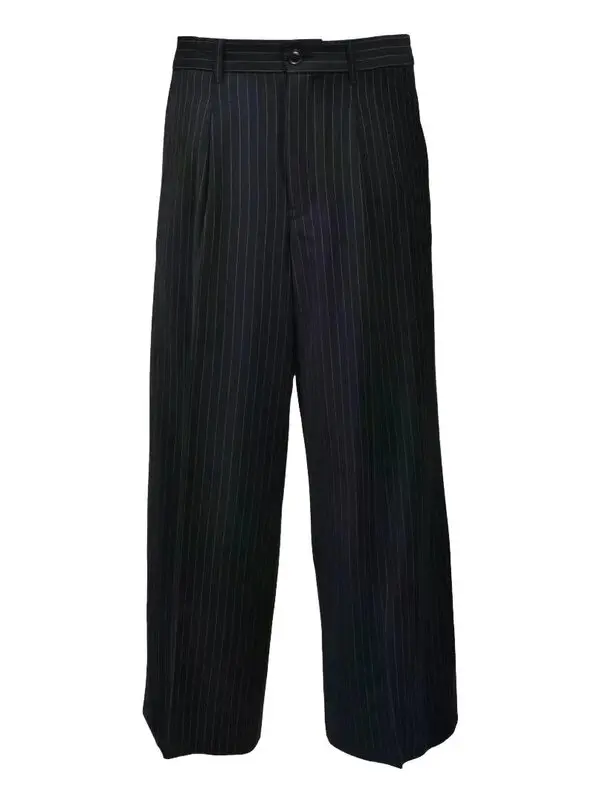 BREATH Tuck Wide Pinstripe Pleated Trousers - Blue
