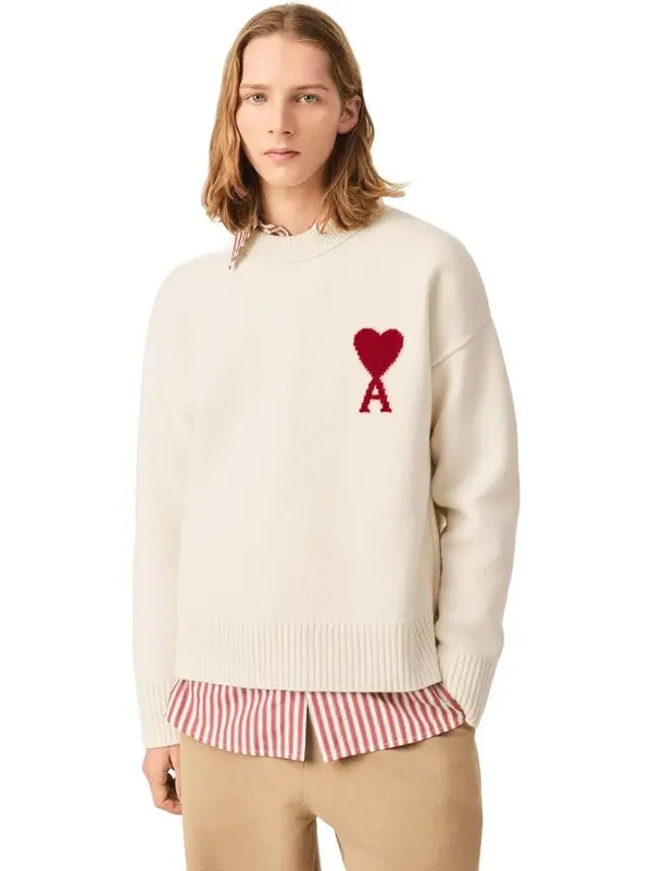 AMI Paris De Coeur Crewneck Sweater - White