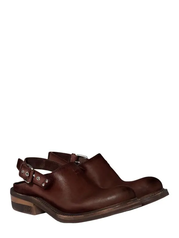 Miu Miu Foulé Leather Mules - Coffee