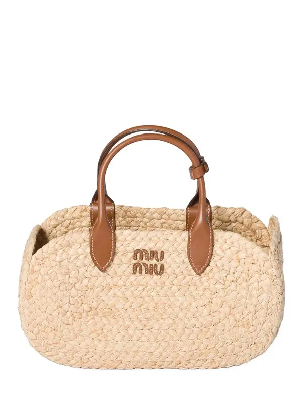 Miu Miu Raffia Handbag - Beige/cognac