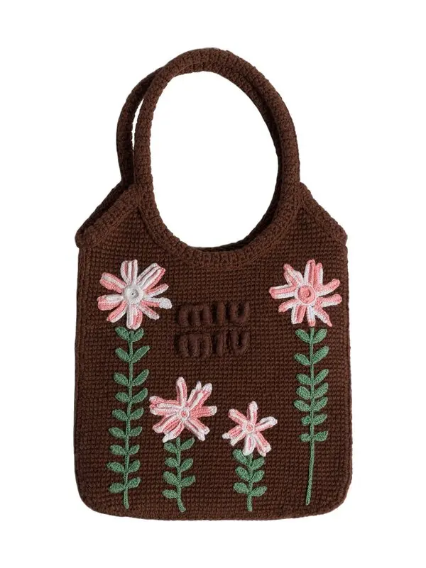 Miu Miu Ivy Crochet Handbag - Dark Brown