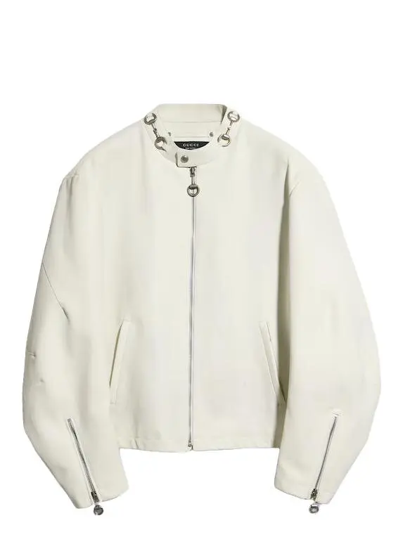 Gucci Treated Bull Leather Jacket With Horsebit Details - White
