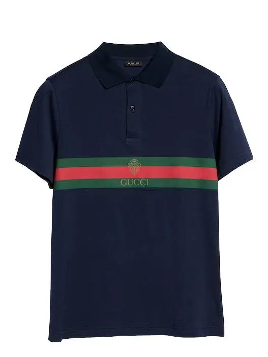 Gucci Cotton Jersey Polo Shirt With Web - Blue