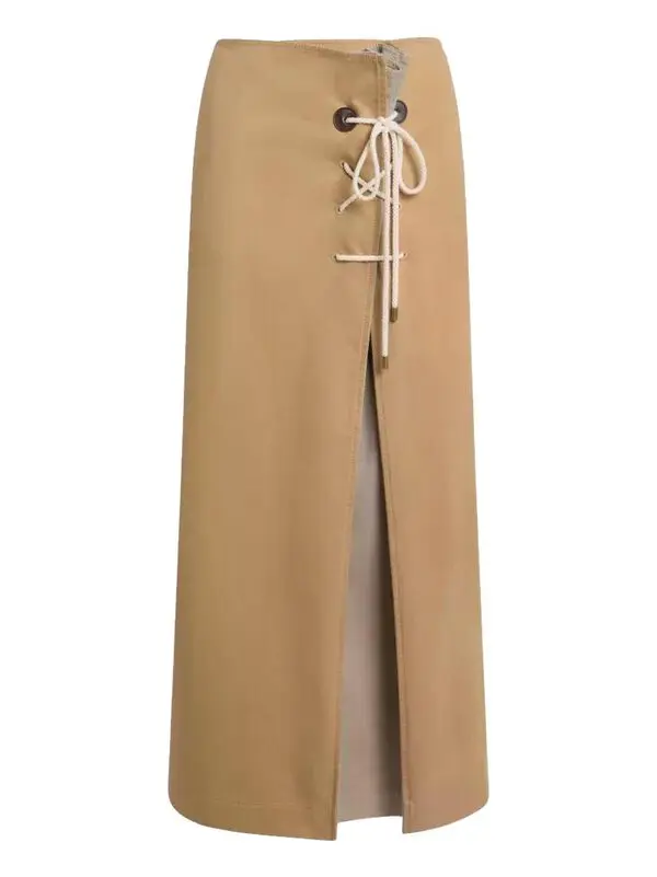 Moschino Cotton Gabardine Midi Skirt With Lace-up And Slit Details - Neutrals
