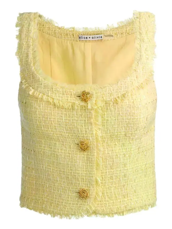 Alice + Olivia Shila Button-embellished Top - Yellow