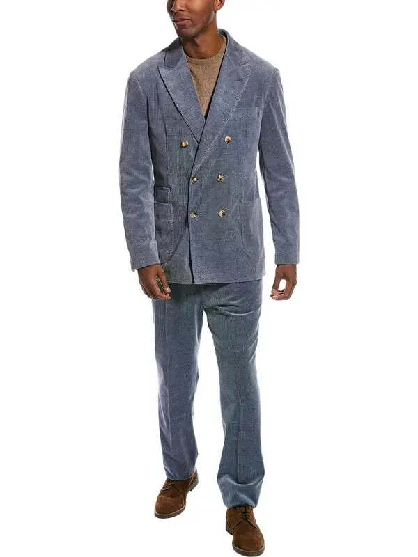 Brunello Cucinelli Double-breasted Corduroy Suit - Blue