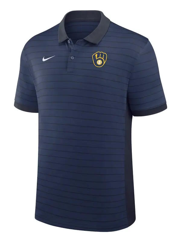 Nike Milwaukee Brewers Authentic Collection Striped Victory Dri-fit Mlb Polo - Blue