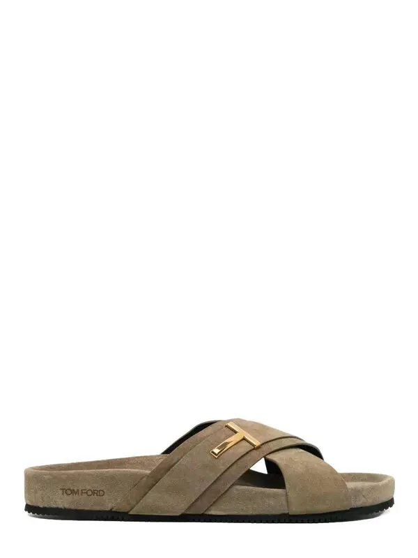 TOM FORD T Logo Crossover Sandals - Neutrals