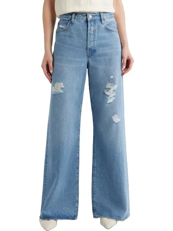 FRAME Loose Ripped Wide Leg Jeans - Sundrop