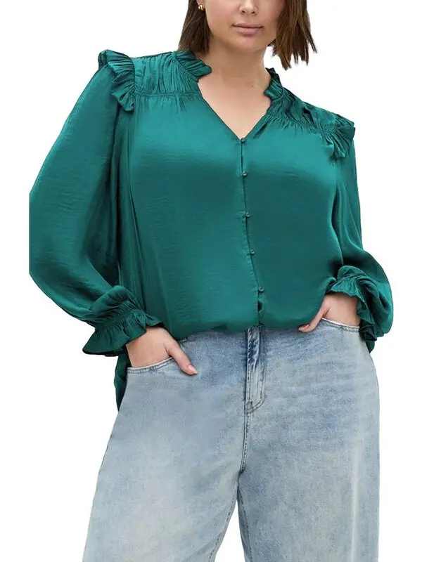 City Chic Jocelyn Ruffle Gathered Top - Jade