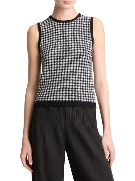 Vince Gingham Check Sleeveless Sweater - Black/off White